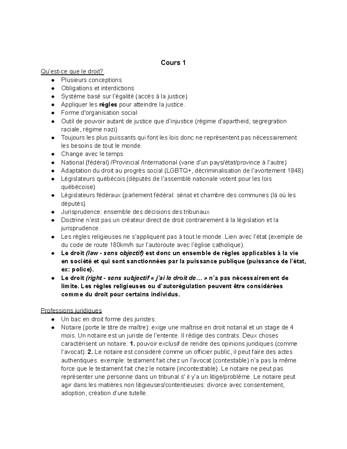 Introduction au droit DRT099 - Note de cours - Cours 1 Qu’est-ce que le ...