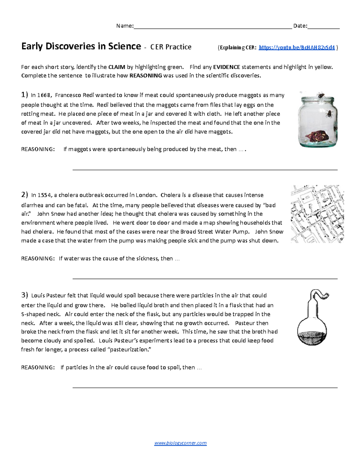 Early Discoveries in Science - CER Practice - Name