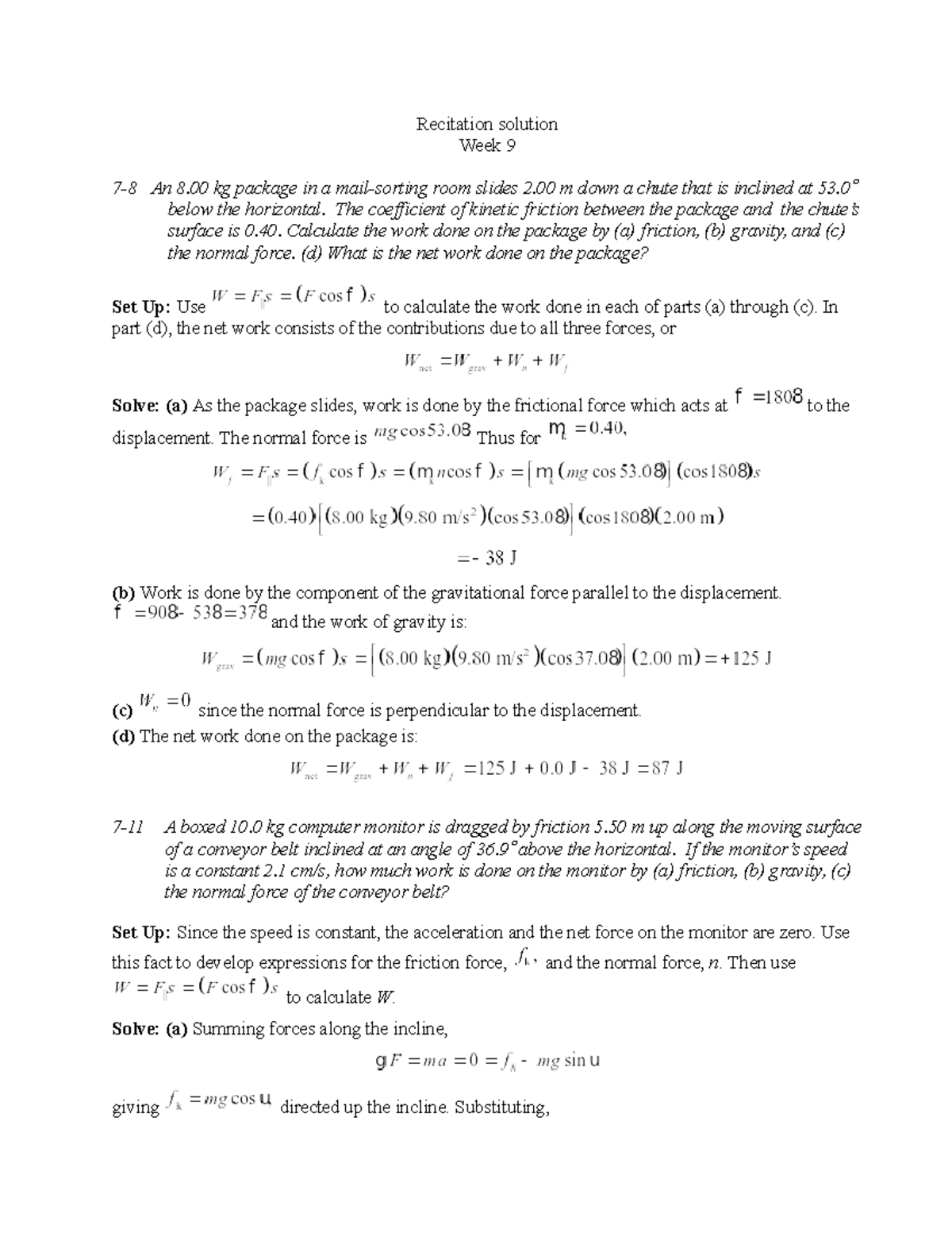 Recitation ch7 - Recitation solution Week 9 7-8 An 8 kg package in a ...
