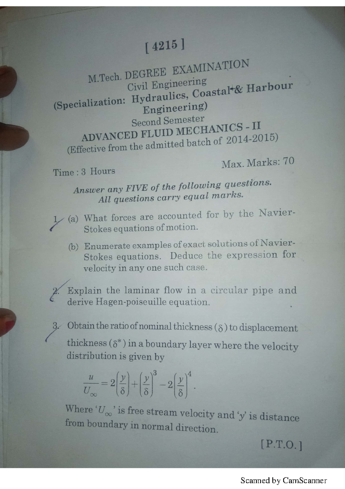 Model question papers Advanced fluid mechanics - civil engineering ...