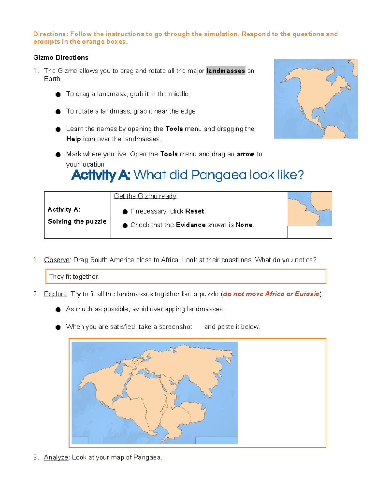 Building Pangaea Activity Assignment - Directions: Follow the ...