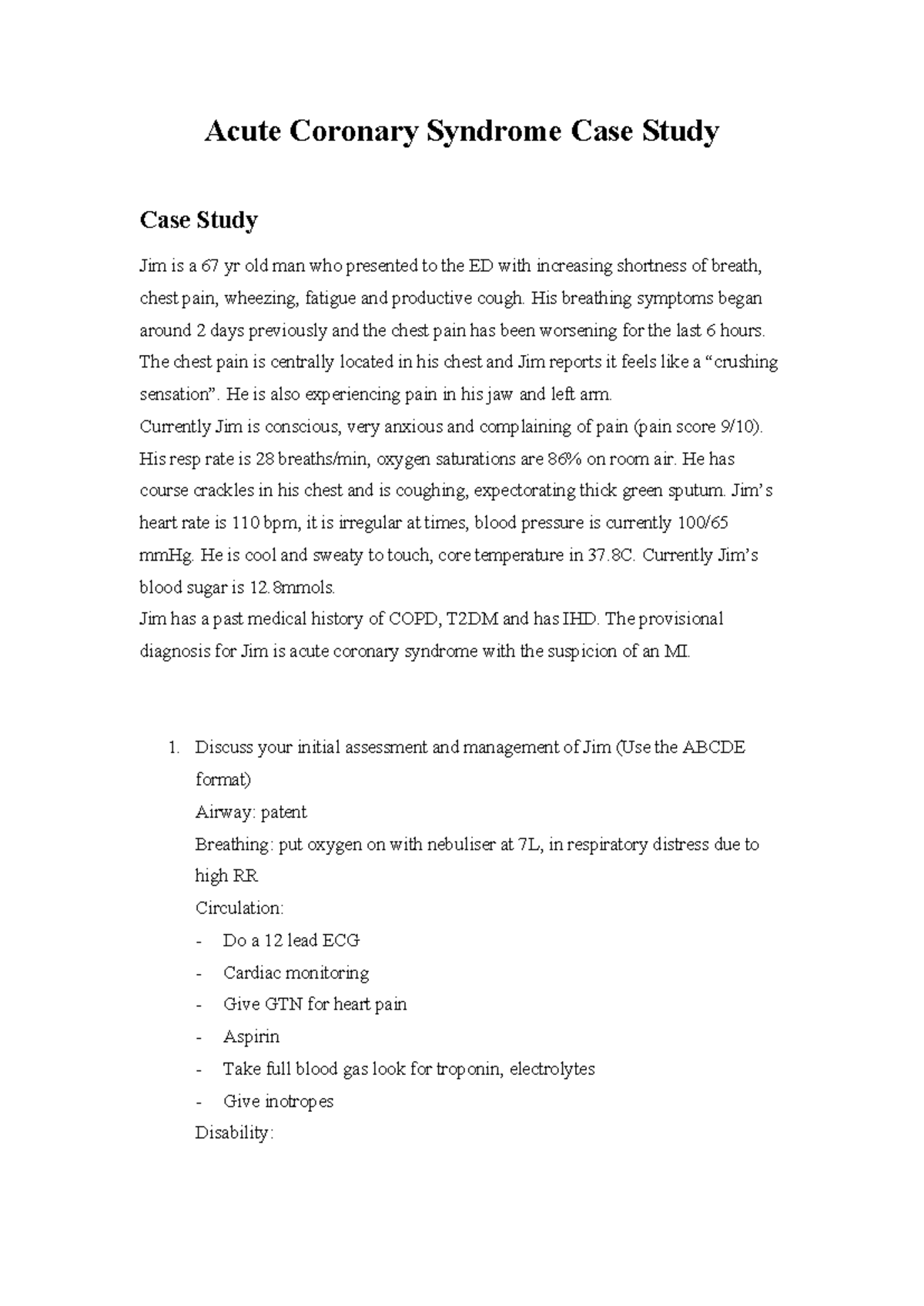 CRIT Week 4 Case Study ACS and Oxygen Therapy - Acute Coronary Syndrome ...