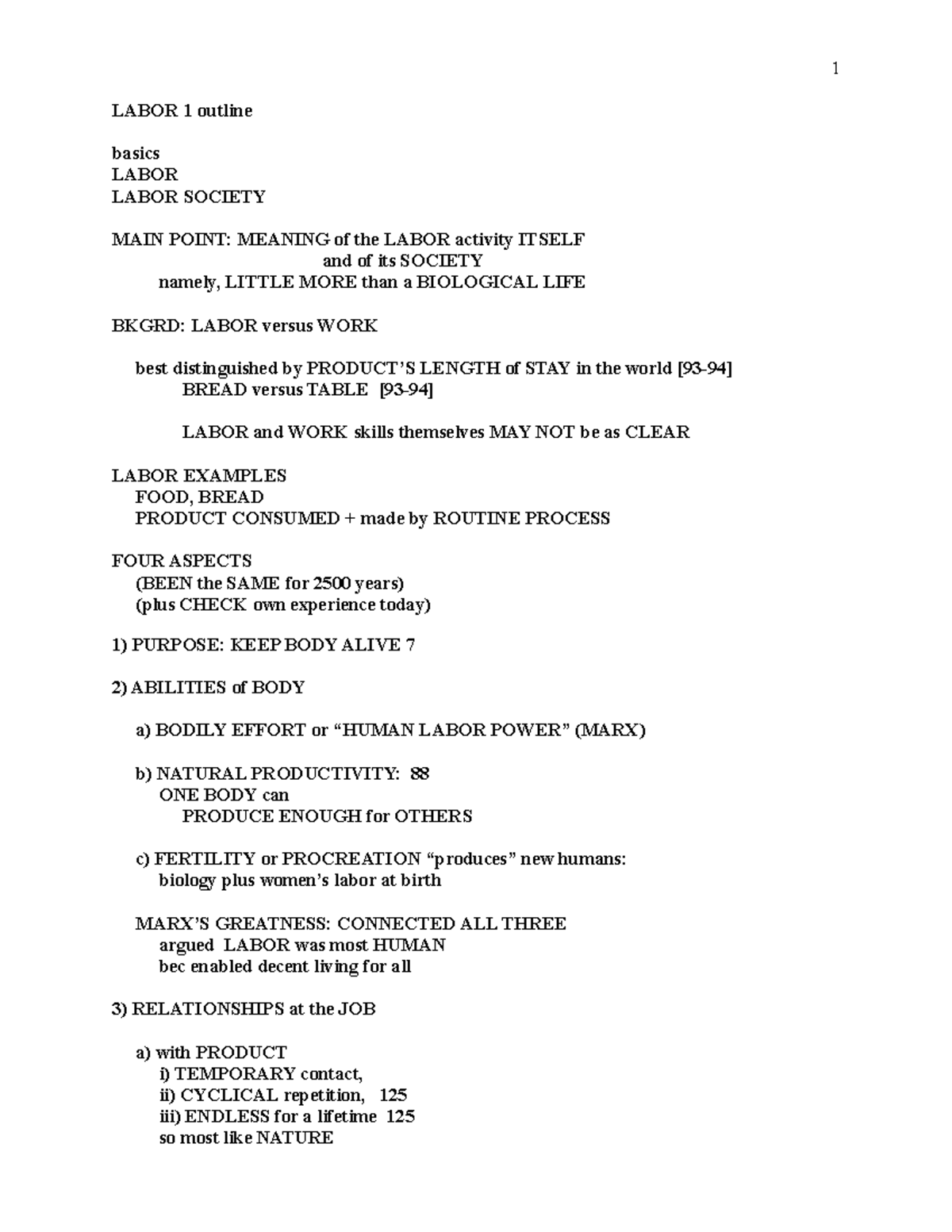 Arendt labor ongoing - Notes - LABOR 1 outline basics LABOR LABOR ...
