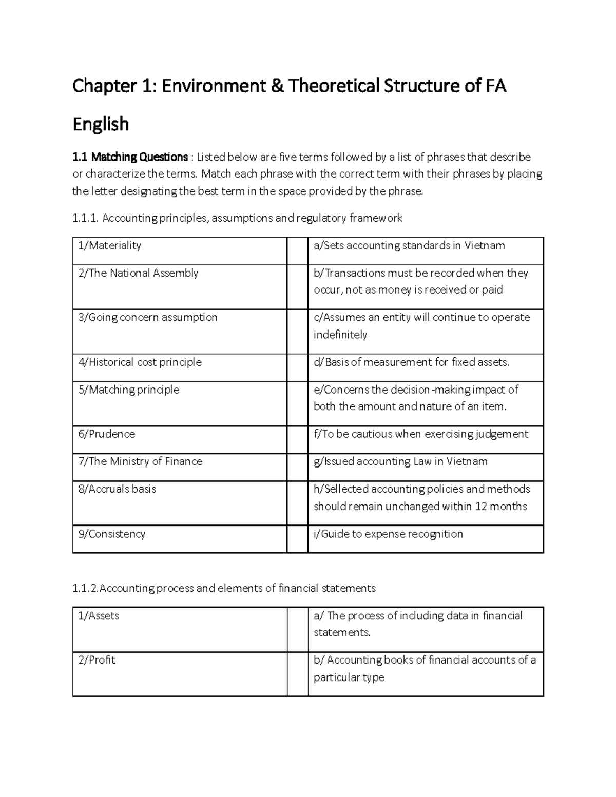 FA1 Exercises chapter 1 - Chapter 1 : Environment & Theoretical ...