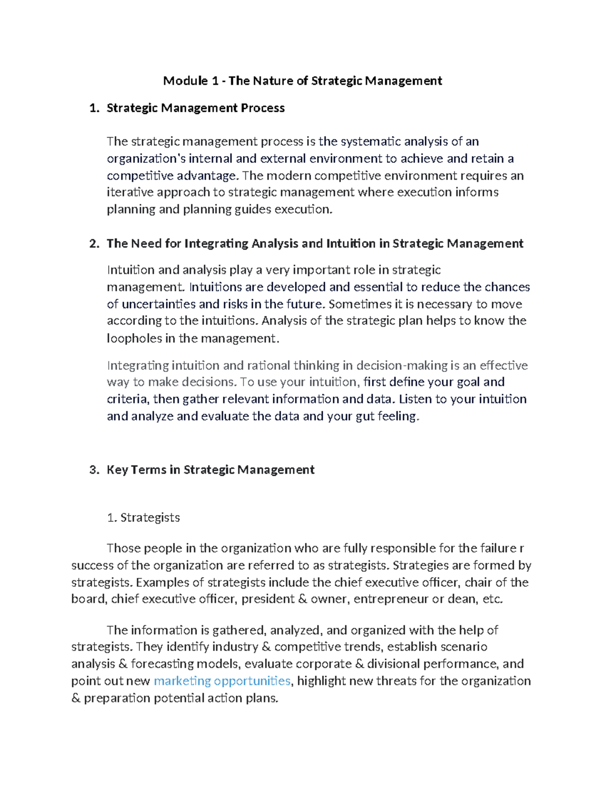 Lesson 1 The Nature of Strategic Management - Module 1 - The Nature of ...