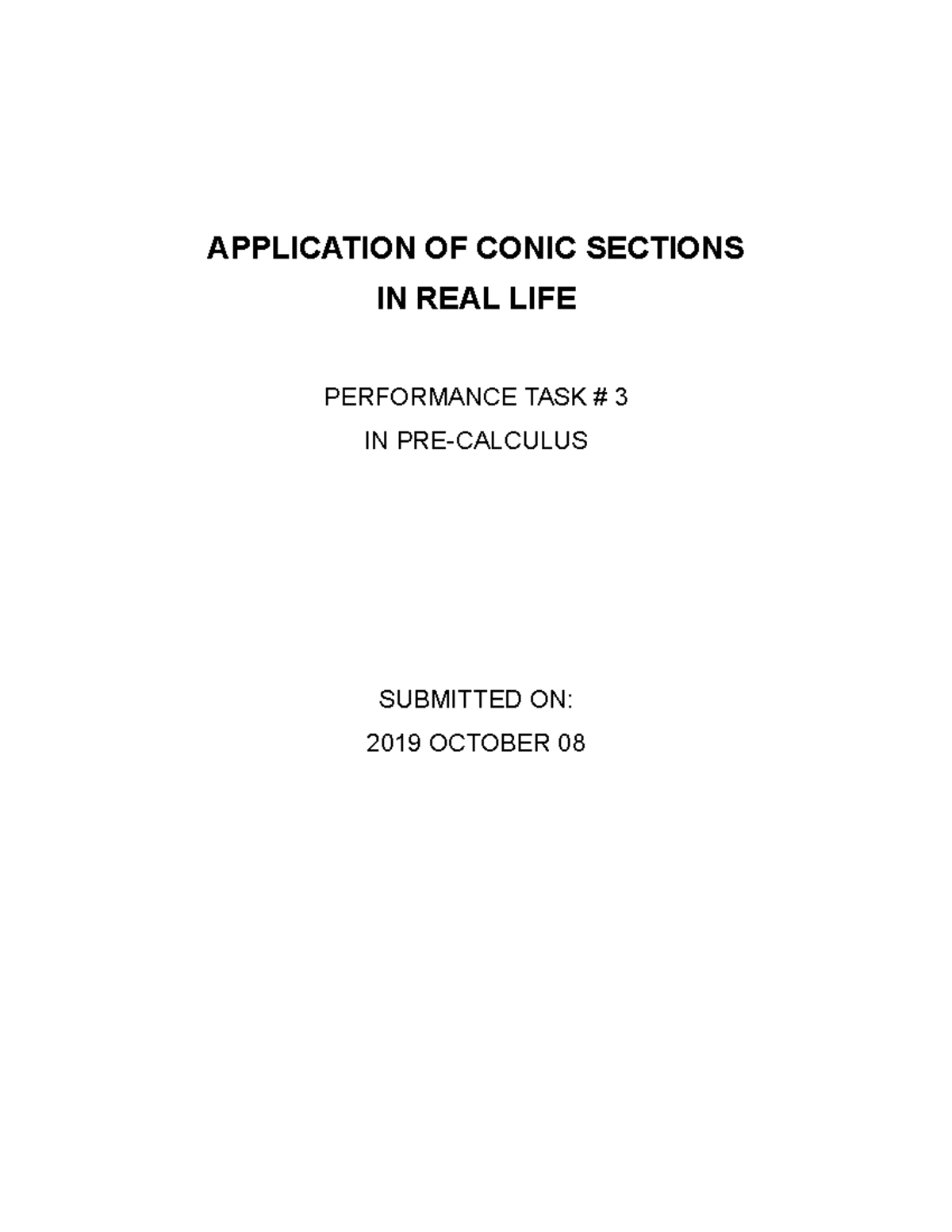 Precal - 01 - conic sections in real life - APPLICATION OF CONIC ...