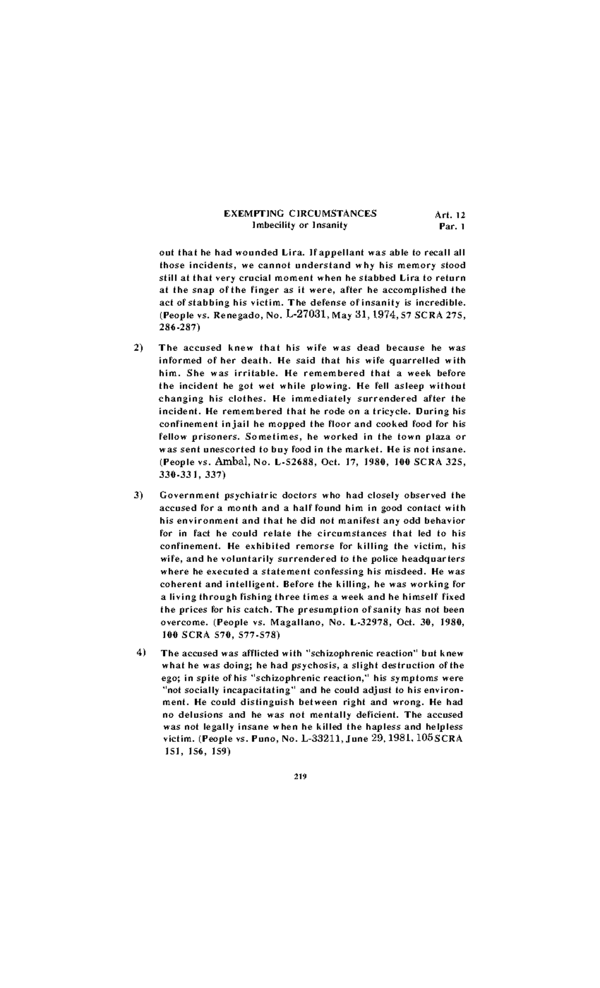 ART 12 of Revised Penal Code - Imbecility or Insanity Art. 12 Par. 1 ...