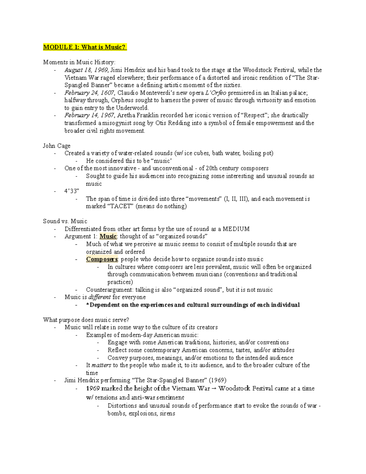 Intro to Music Online Notes - MODULE 1: What is Music? Moments in Music ...