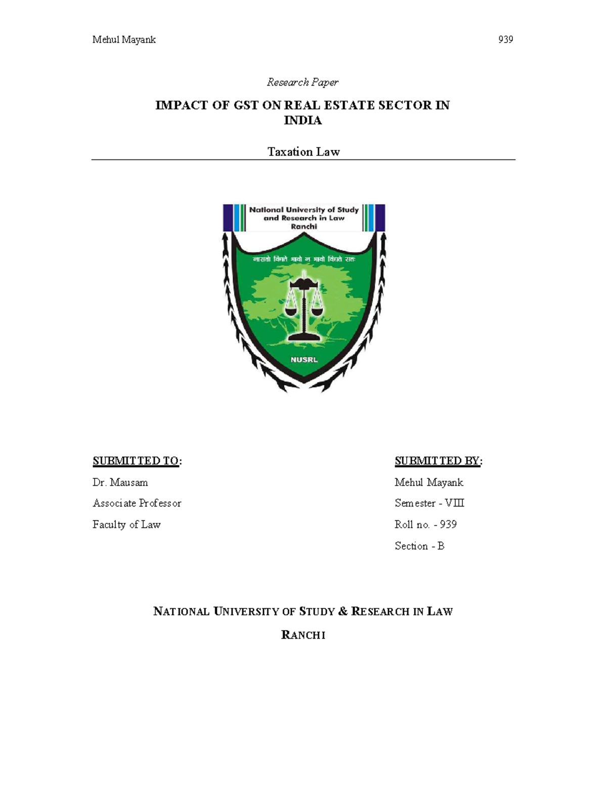 Taxation Law - These are indirect tax notes, covers IGST act, CGST act ...