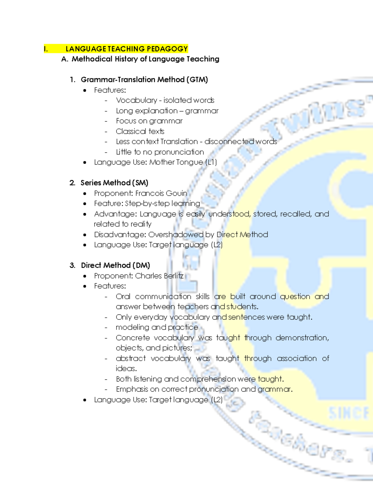 Language Teaching Pedagogy - I. LANGUAGE TEACHING PEDAGOGY A ...