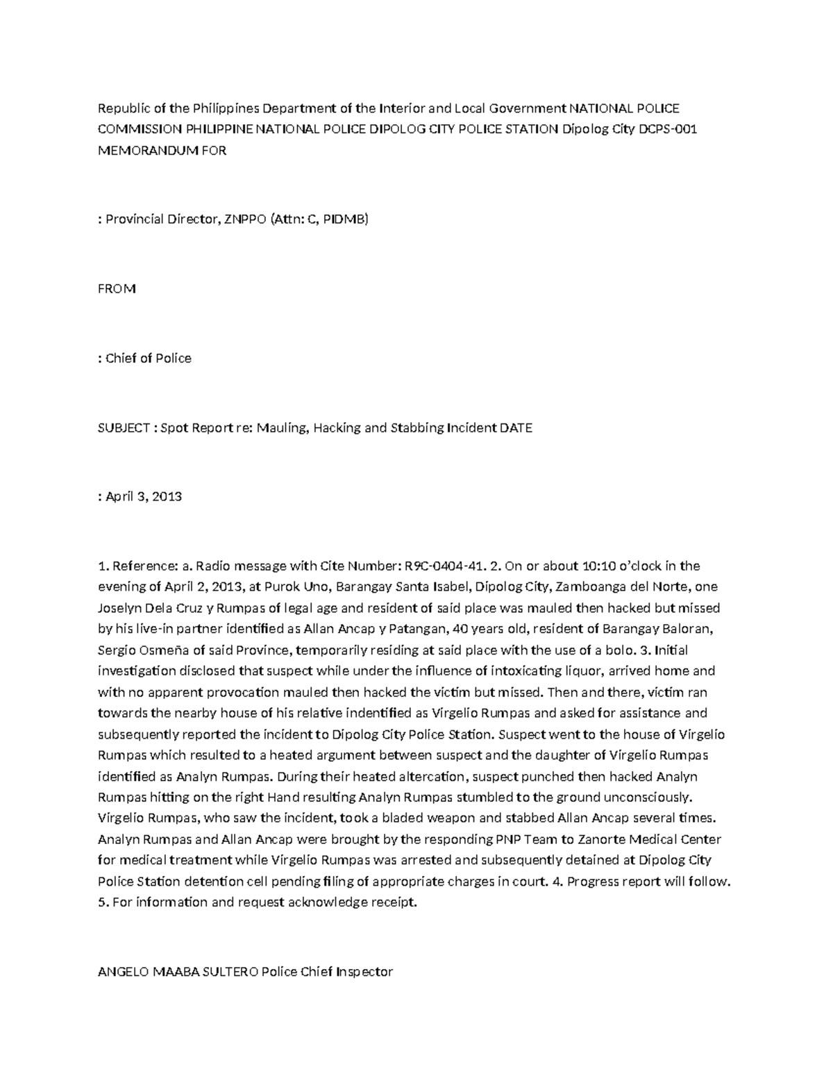 Spot,progress,andfinalreport - Republic of the Philippines Department ...