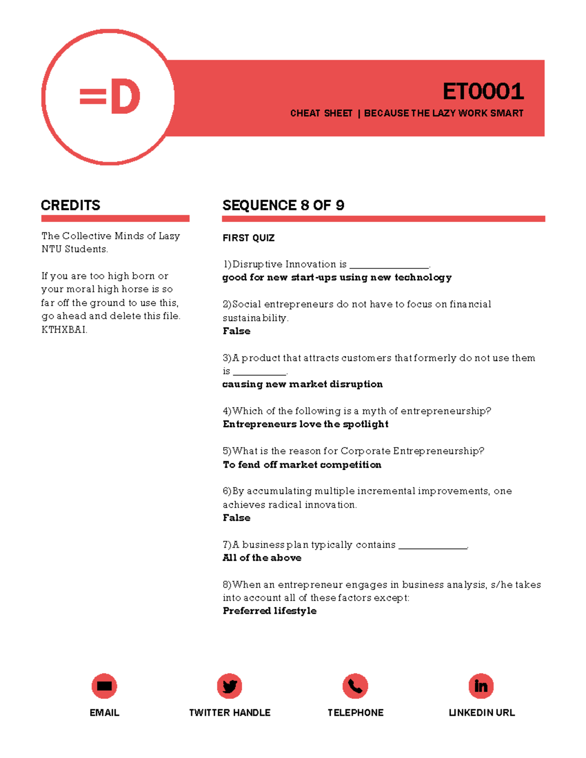 Eee Tee OOOone Cheat Sheet - CHEAT SHEET BECAUSE THE LAZY WORK SMART ...