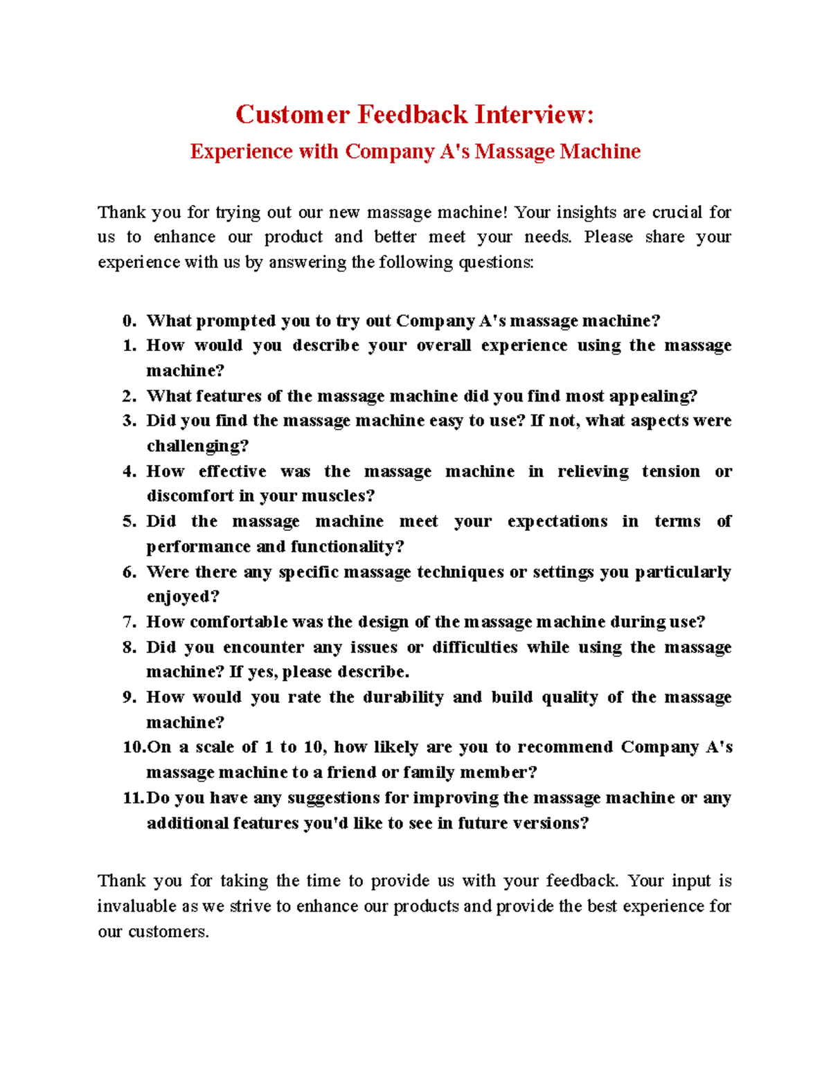 Customer Feedback Interview - Customer Feedback Interview: Experience ...