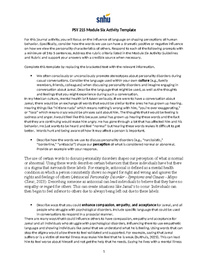 PSY 355 Module 8 Journal - o Describe how you have respectfully defied ...