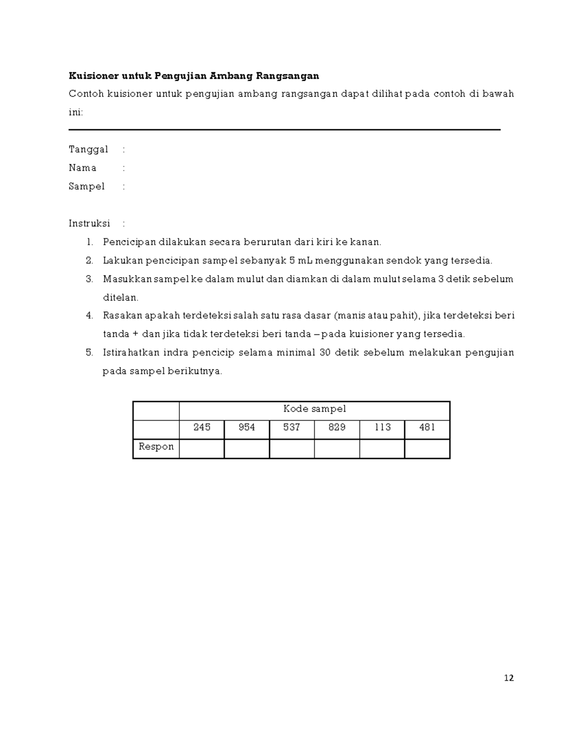 Triangle and Simple Difference Test - Kuisioner untuk Pengujian Ambang ...