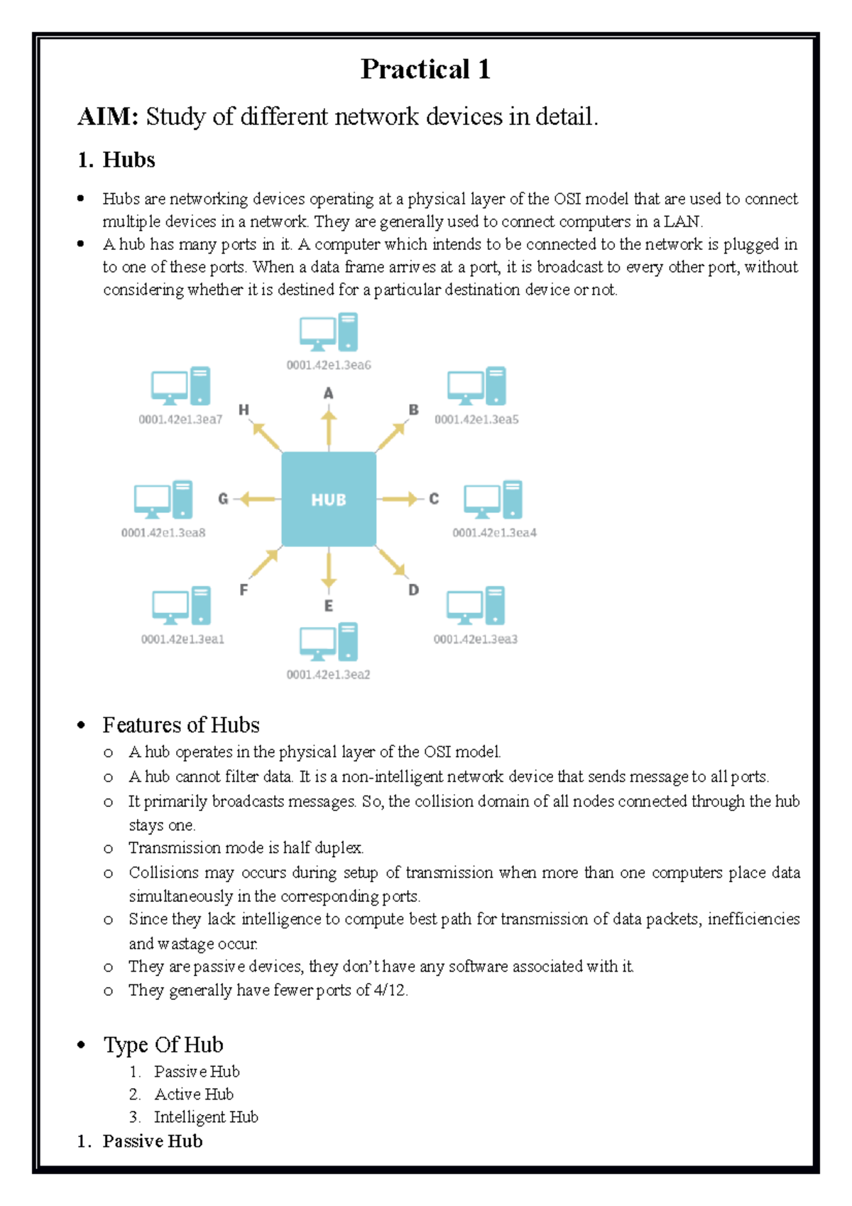 Practical 1 - This is upload about - Practical 1 AIM: Study of different network devices in ...