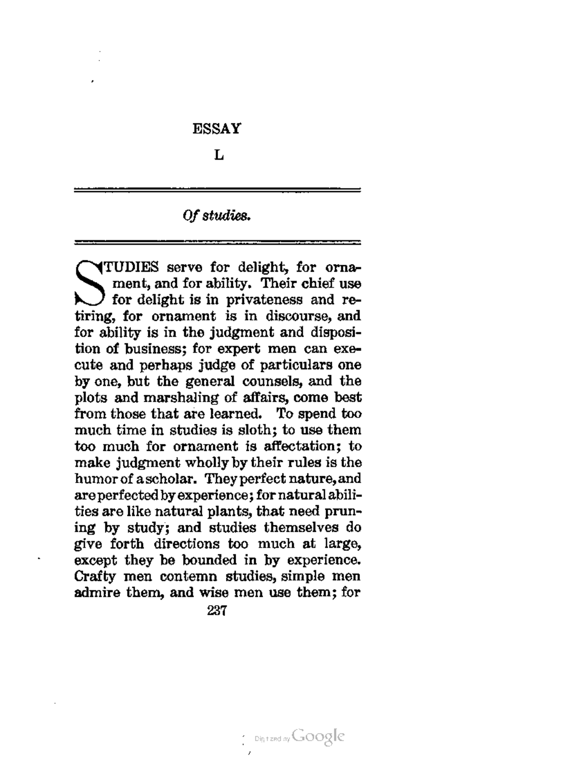 Of Studies- Essay-1 - Essays - ESSAY L Ofstudies. S TUDIES serve for ...