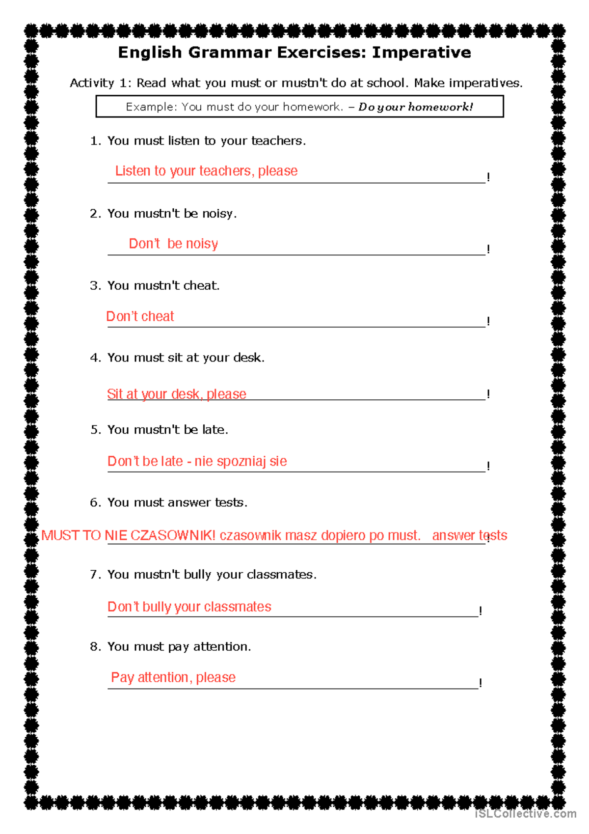 Imperative test - ćwiczenia - English Grammar Exercises: Imperative ...