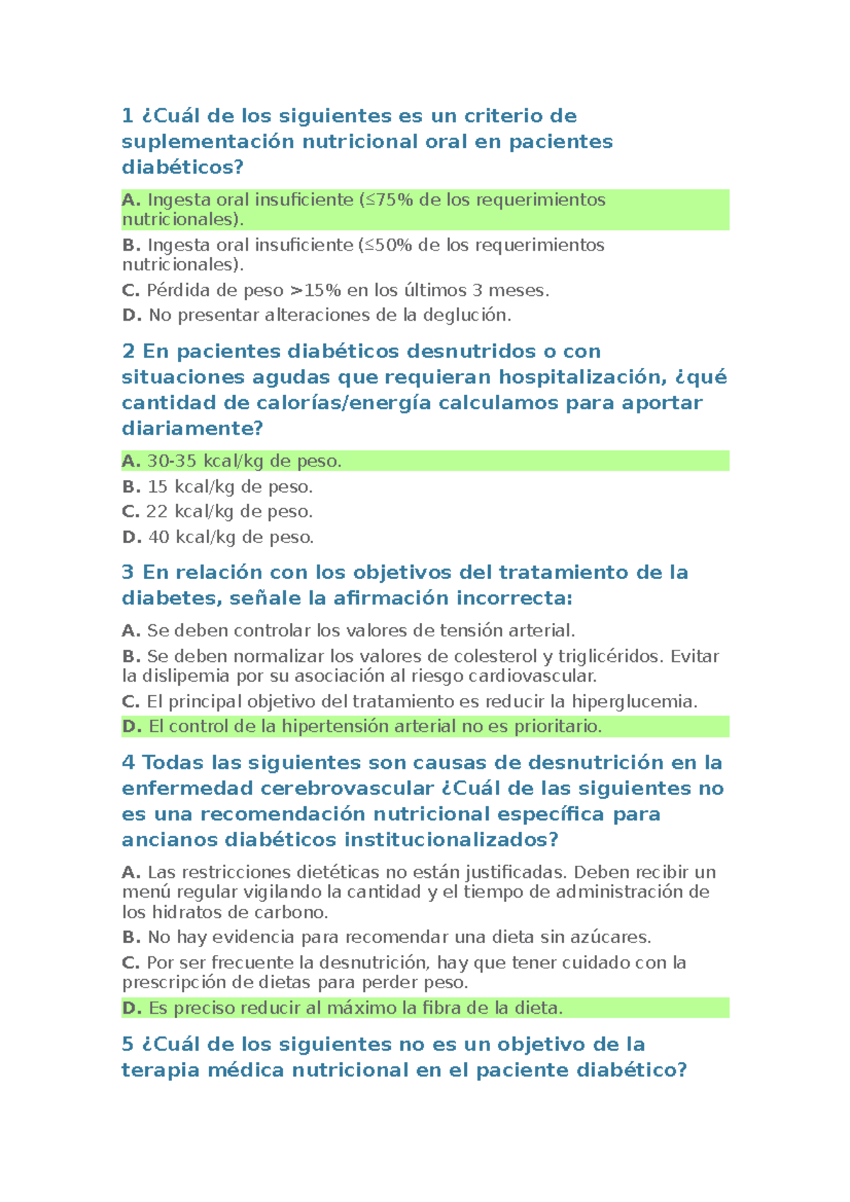 Enfoque nutrional del paciente diabético-Profármaco.2 - 1 ¿Cuál de los ...