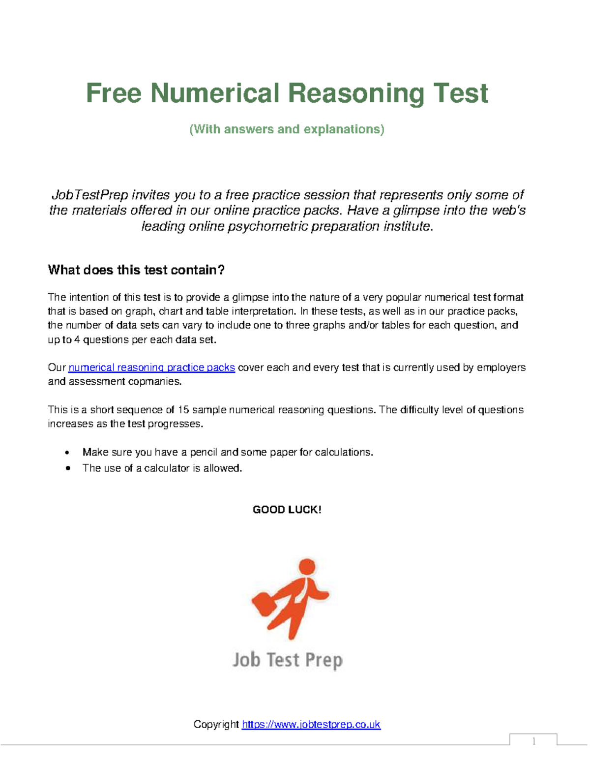 Free numerical reasoning test questions answers - Copyright jobtestprep ...