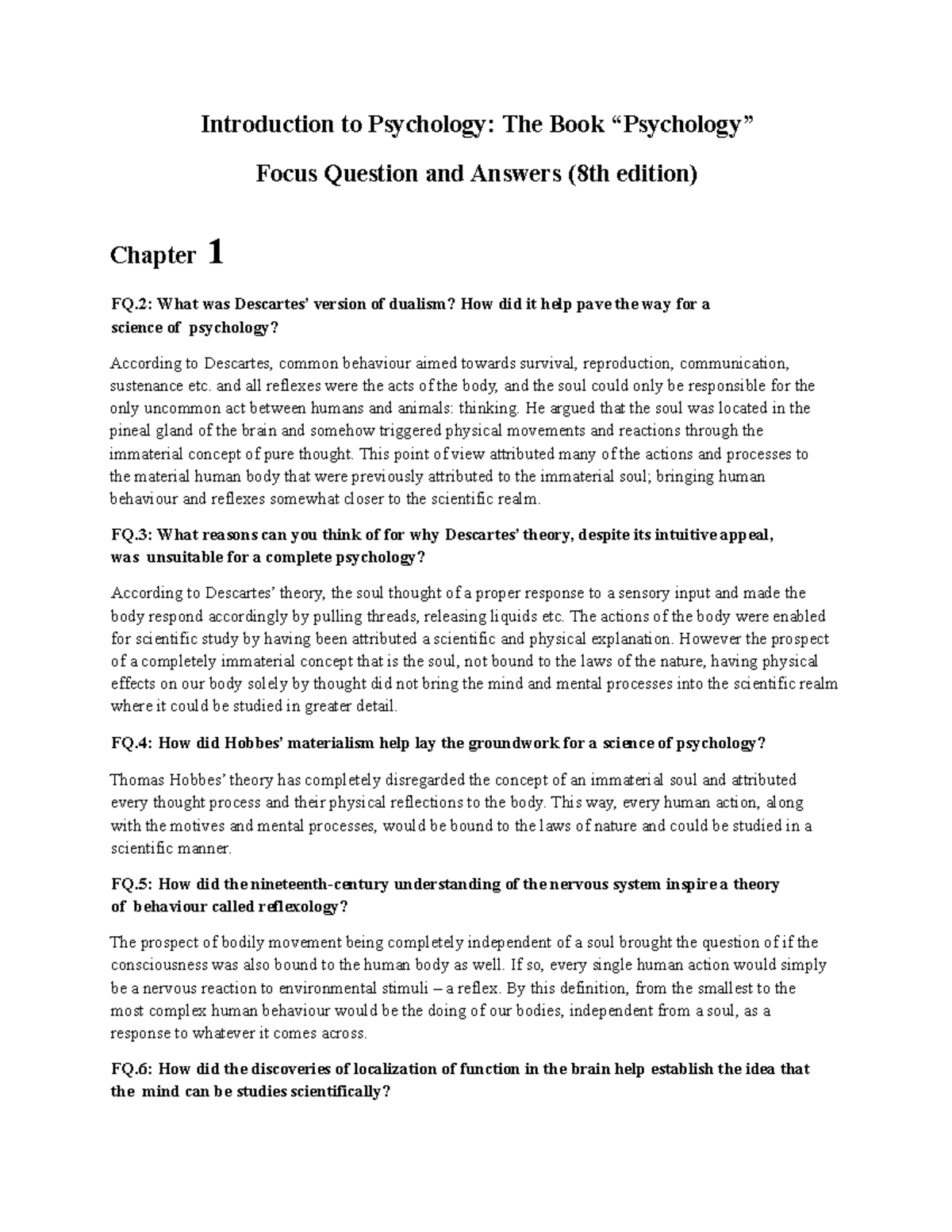 Intro to psychology Focus question extended - Introduction to ...