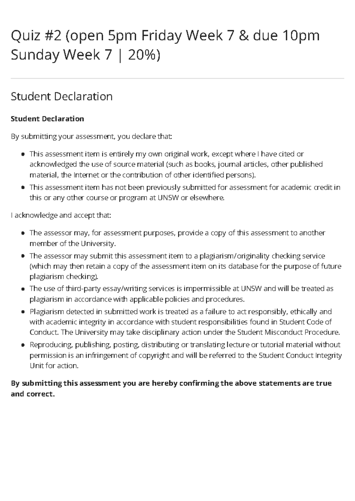 Quiz 2 open 5pm Friday Week 7 due 10pm Sunday Week 7 20 - Quiz #2 (open ...