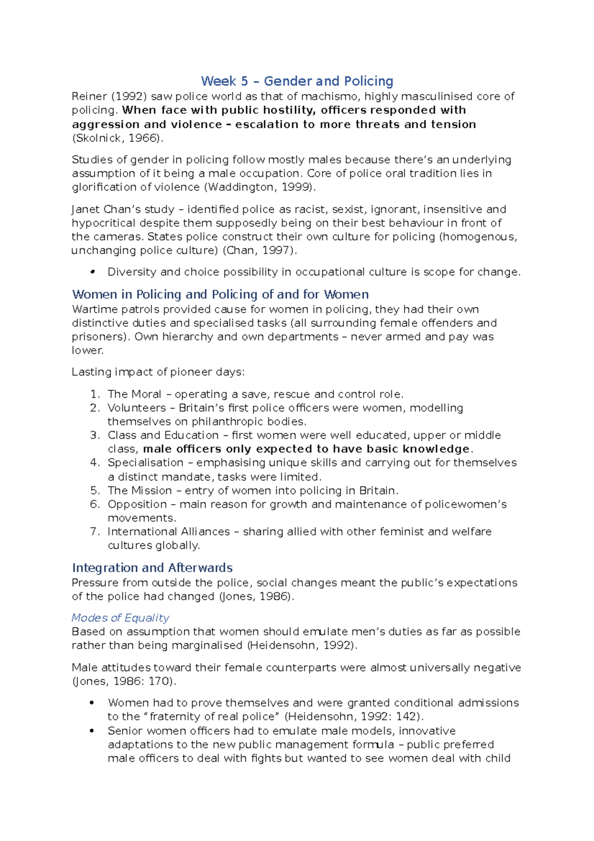 Gender and Policing - Week 5 – Gender and Policing Reiner (1992) saw ...