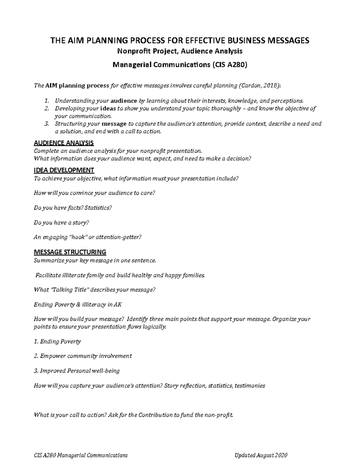 Audience Analysis Final - THE AIM PLANNING PROCESS FOR EFFECTIVE ...