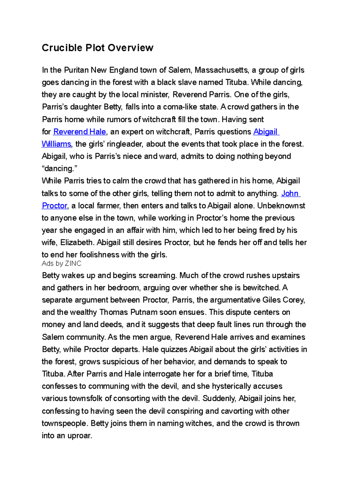 Crucible Plot Overview - While dancing, they are caught the local ...