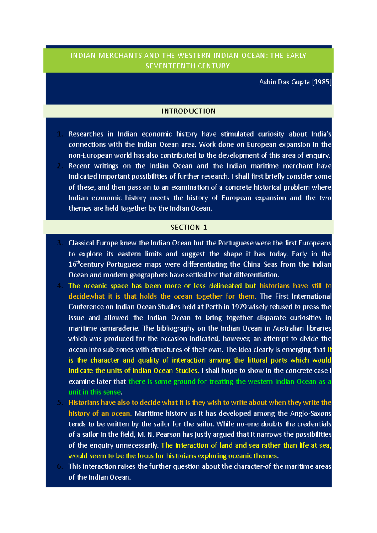 IO Unit 3 Ashin Dasgupta - Indian Merchants in Western Indian Ocean ...