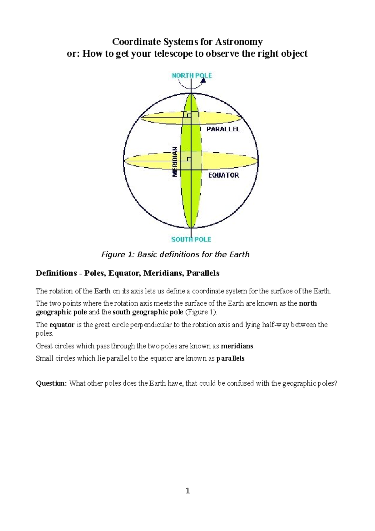 Coordinate systems for astronomy 1 - The two points where the rotation ...