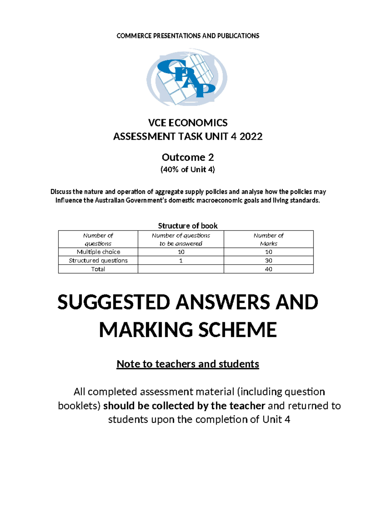 Practice Outcome 2 U4 2022 Answers - COMMERCE PRESENTATIONS AND ...