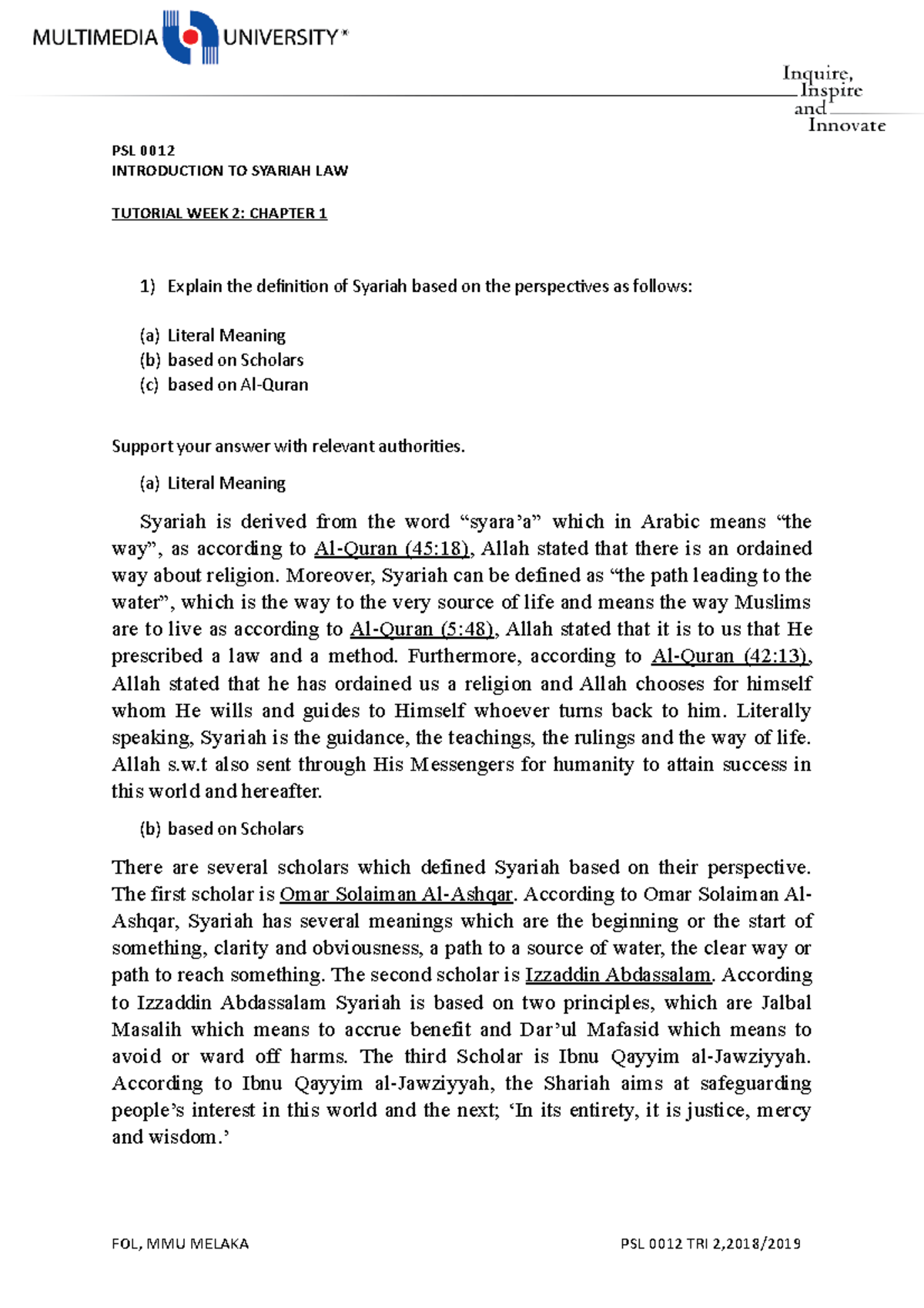 1. Definition of Syariah - PSL 0012 INTRODUCTION TO SYARIAH LAW ...