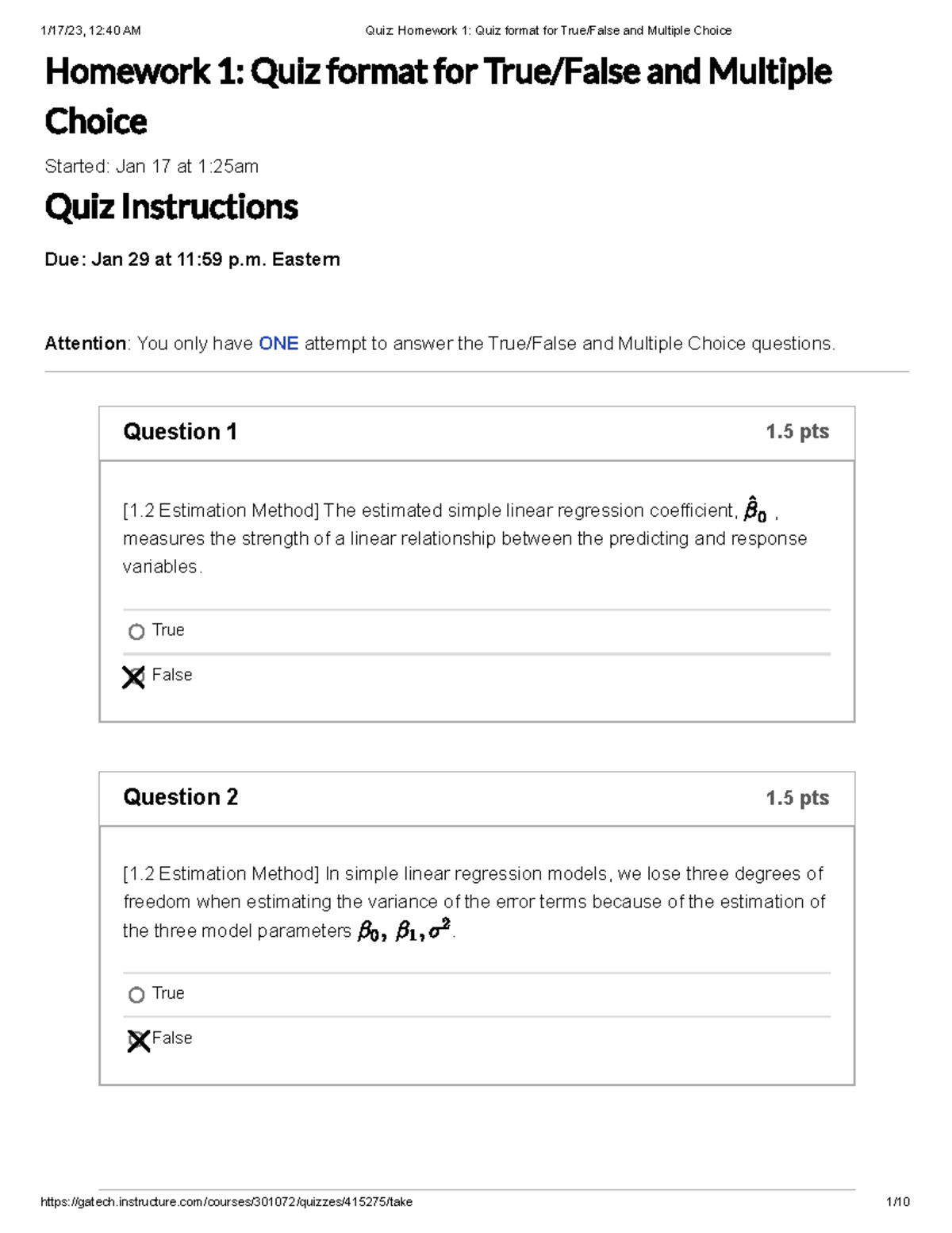 Quiz Homework 1 Quiz format for True False and Multiple Choice - Homework 1: Quiz format for ...