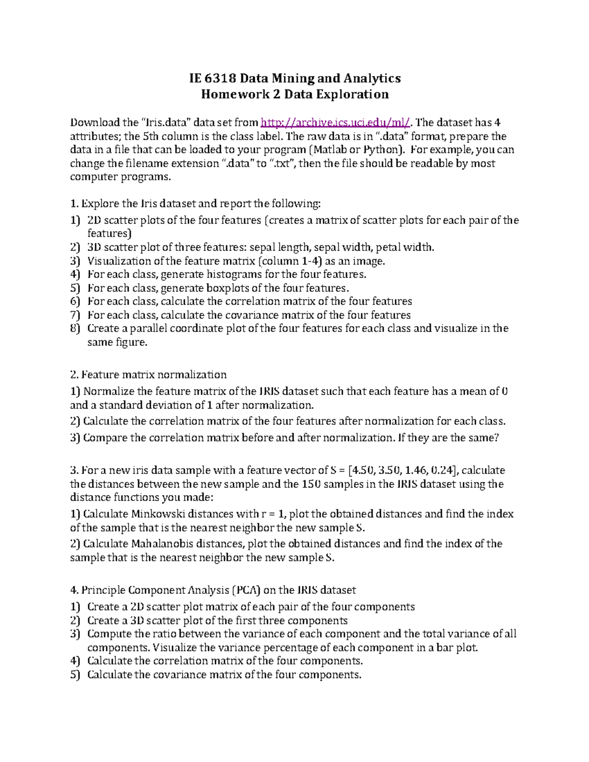 IE 6318 Data Mining-HW2 Fall 2022 - IE 6318 Data Mining and Analytics Homework 2 Data ...