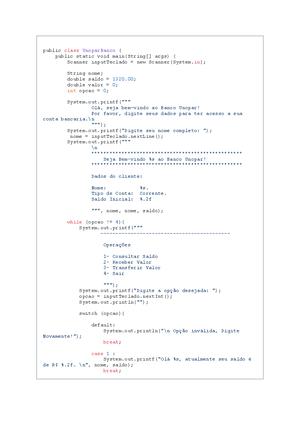Relatório de Aula Prática - Linguagem Orientada a Objetos - Unopar – Joinville/SC Engenharia De ...