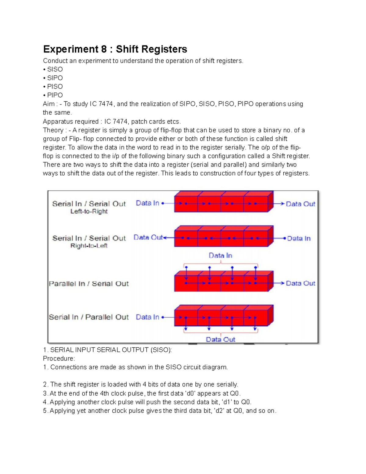 Experiment 8 Shift Registers - Experiment 8 : Shift Registers Conduct ...