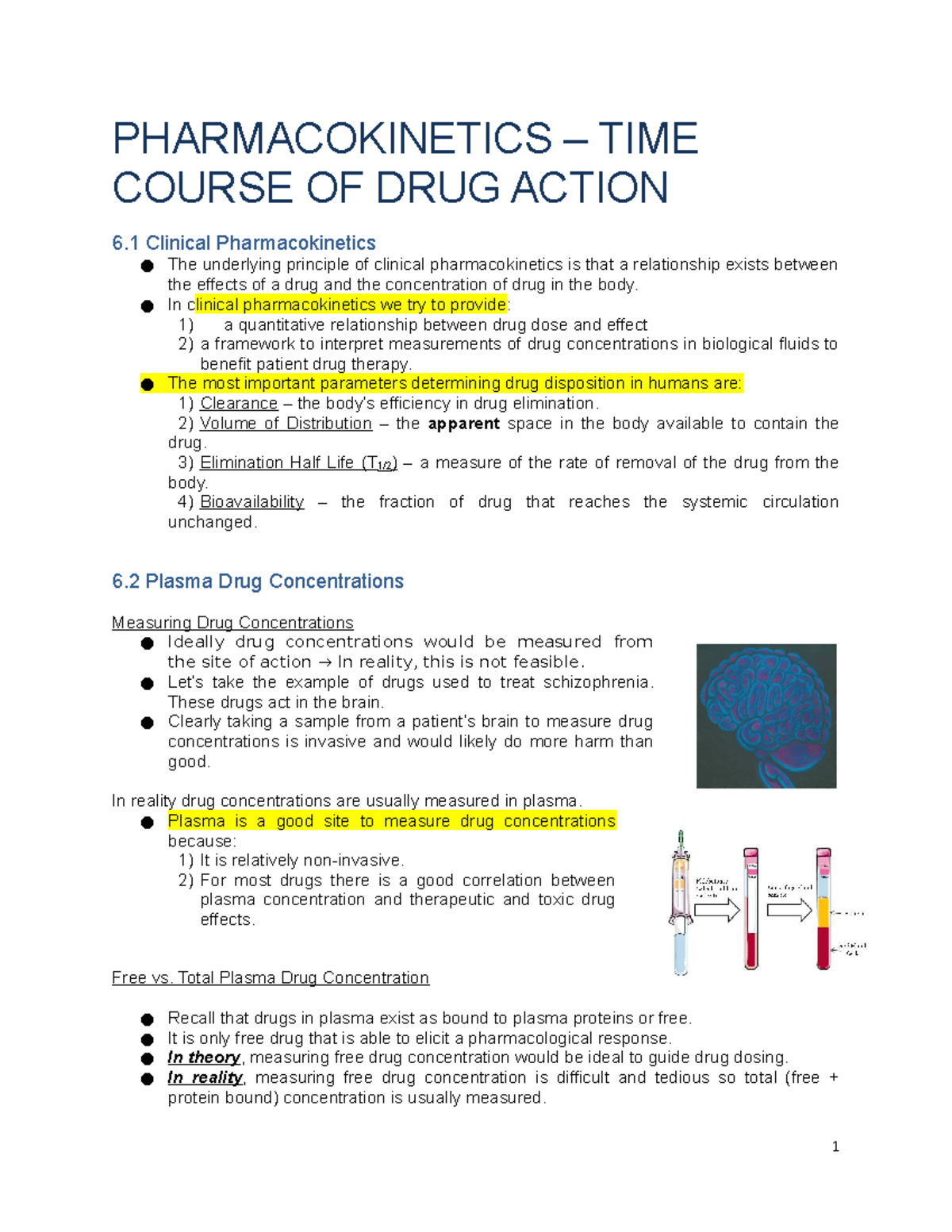 Module 6 Clinical Pharmacokinetics - PHARMACOKINETICS – TIME COURSE OF ...