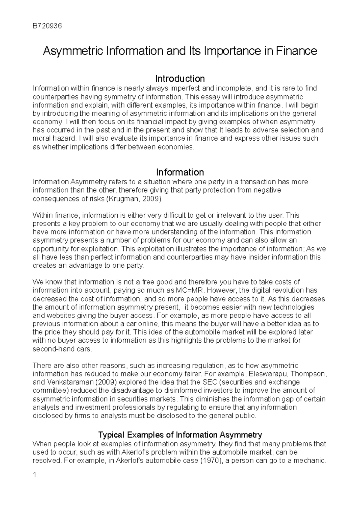 Asymmetric Information and Its Importance in Finance - Asymmetric ...