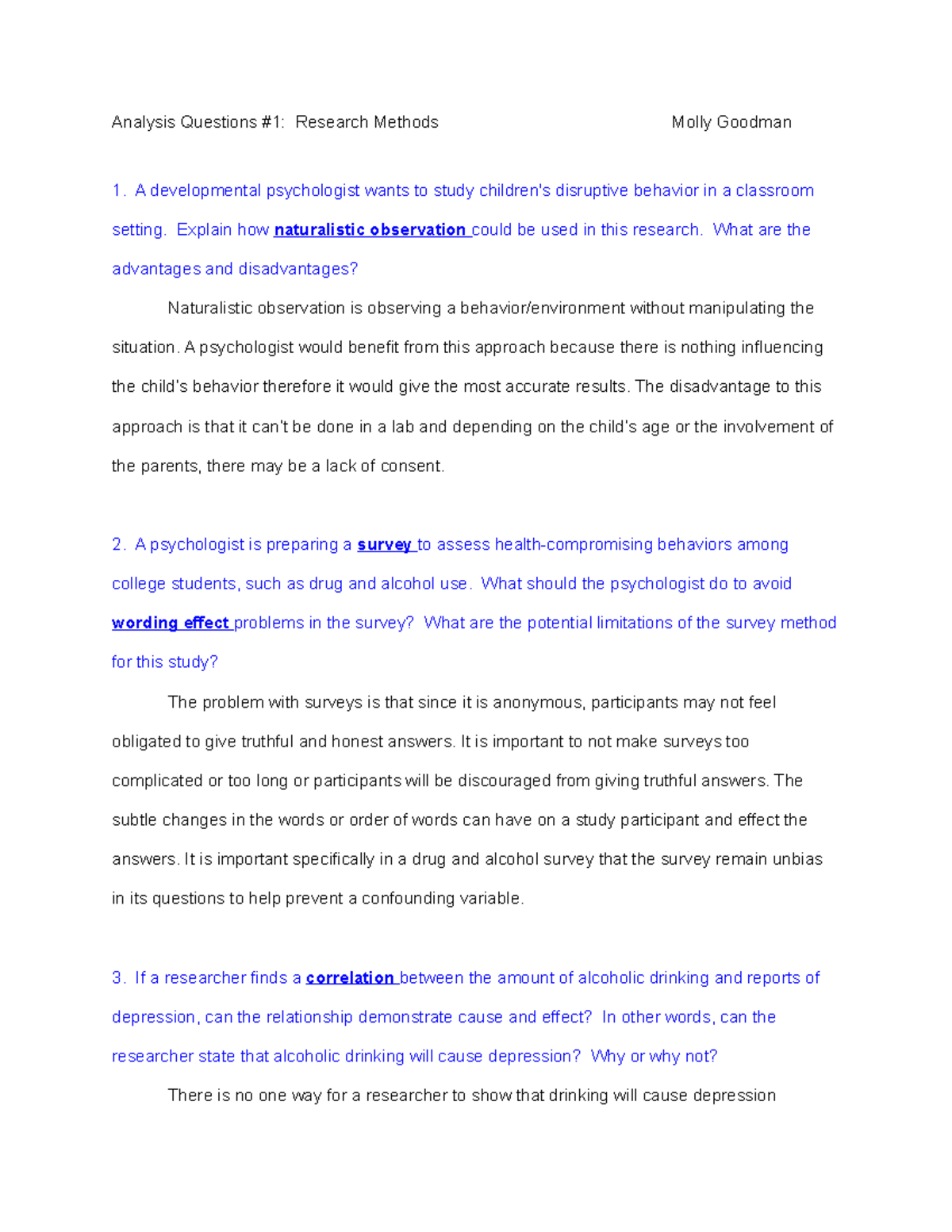 Analysis Questions #1 Research Methods - Analysis Questions #1 ...