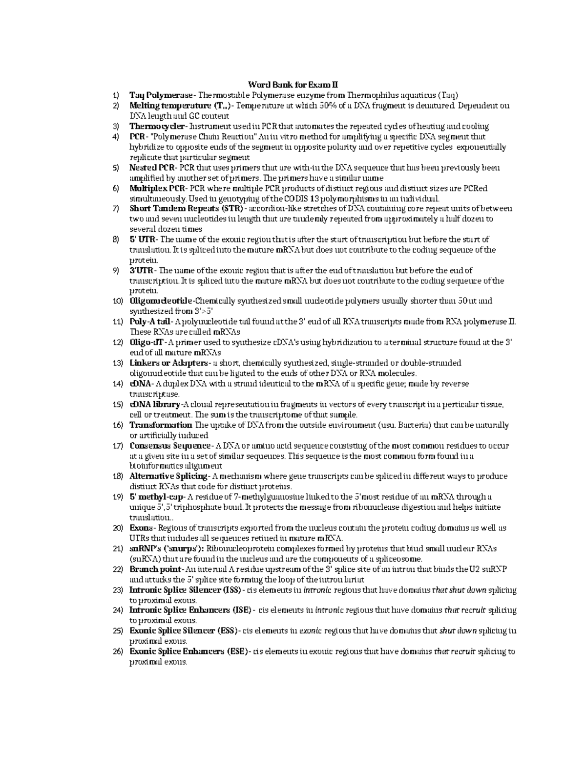 Vocab Exam #2 Chpt4-5 - Word Bank for Exam II Taq Polymerase ...
