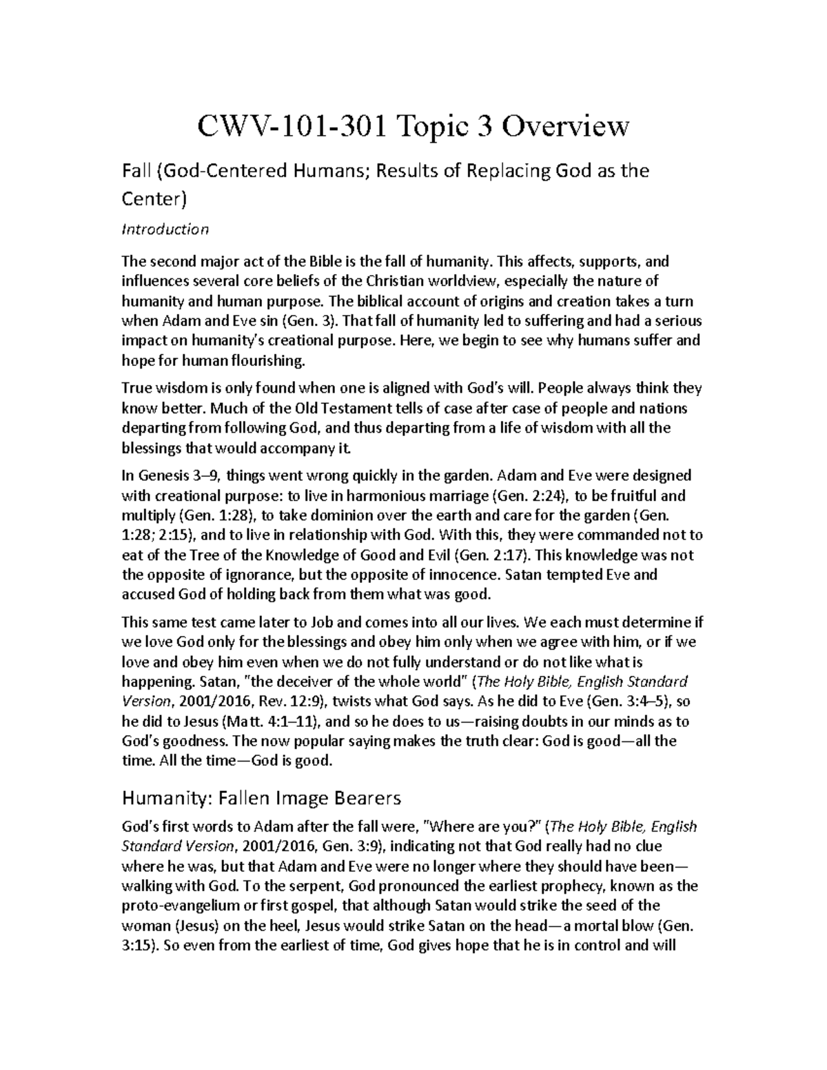 CWV 101 301 L T3Overview - CWV-101-301 Topic 3 Overview Fall (God ...