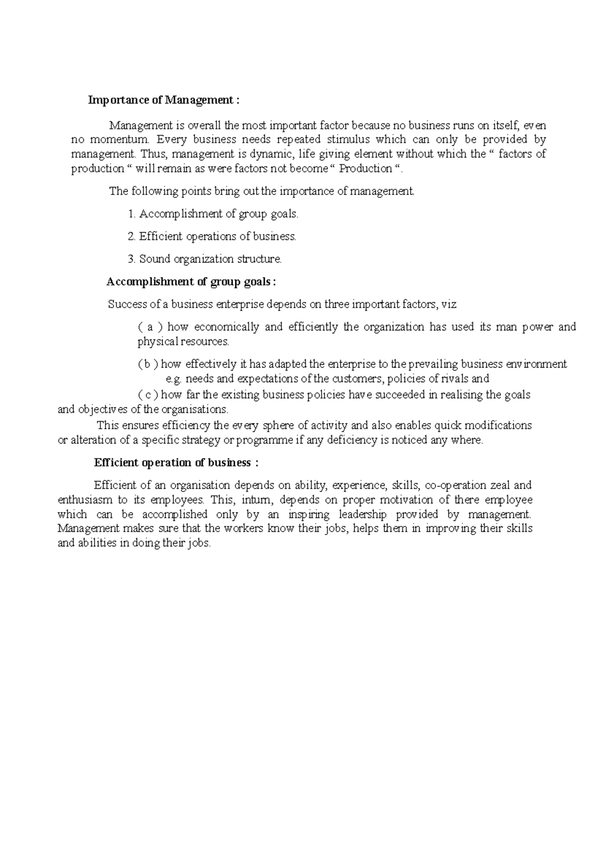 Importance of Management.docx 3 - Importance of Management : Management ...