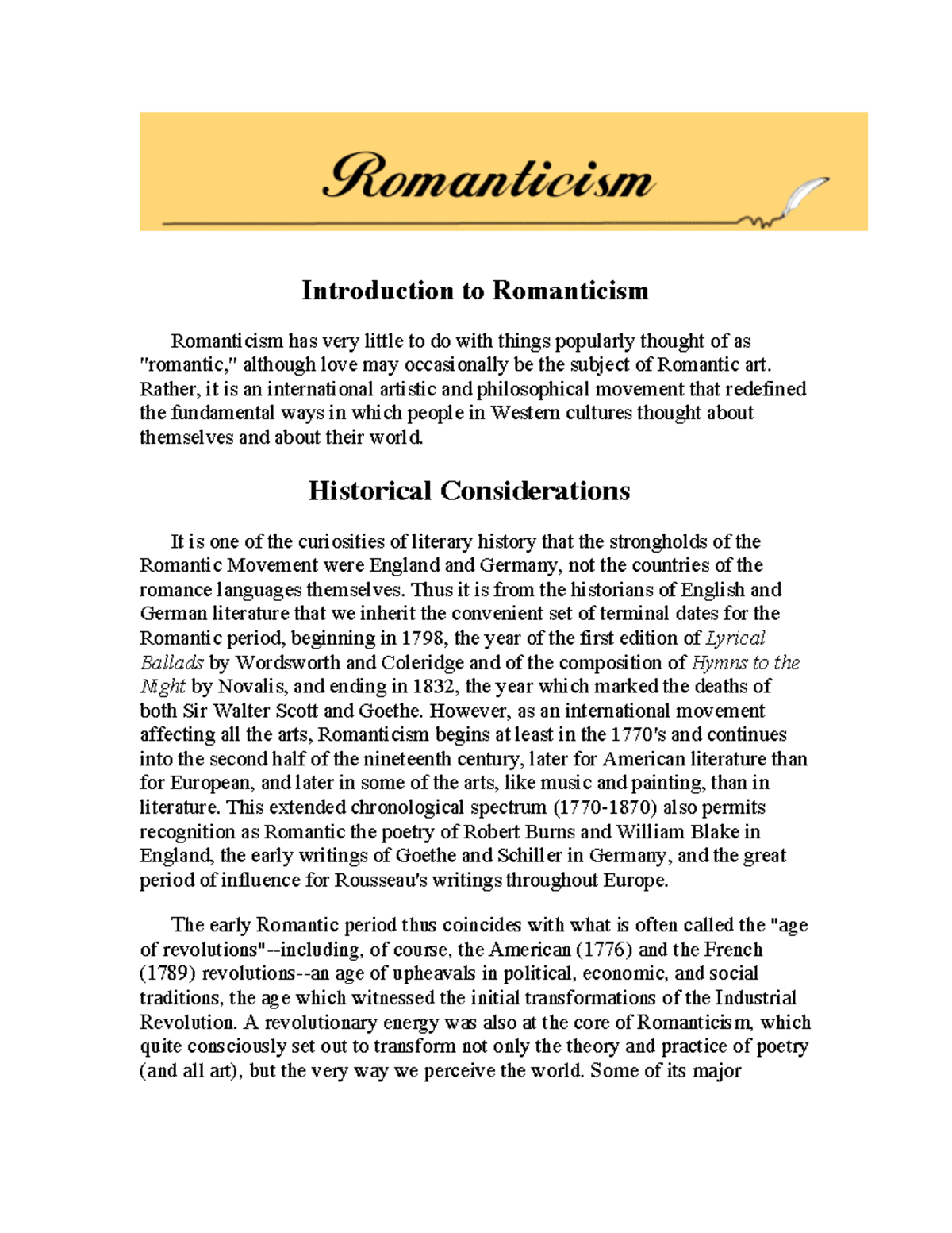 Intro-to-Romanticism - Introduction to Romanticism Romanticism has very ...