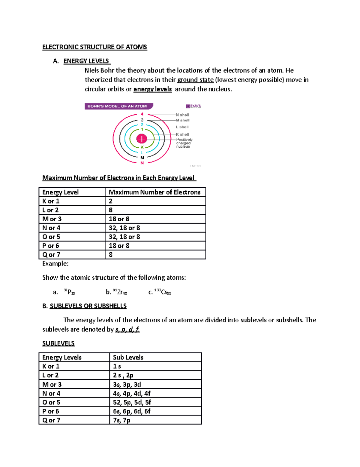 Electronic Structure OF Atoms - ELECTRONIC STRUCTURE OF ATOMS A. ENERGY ...