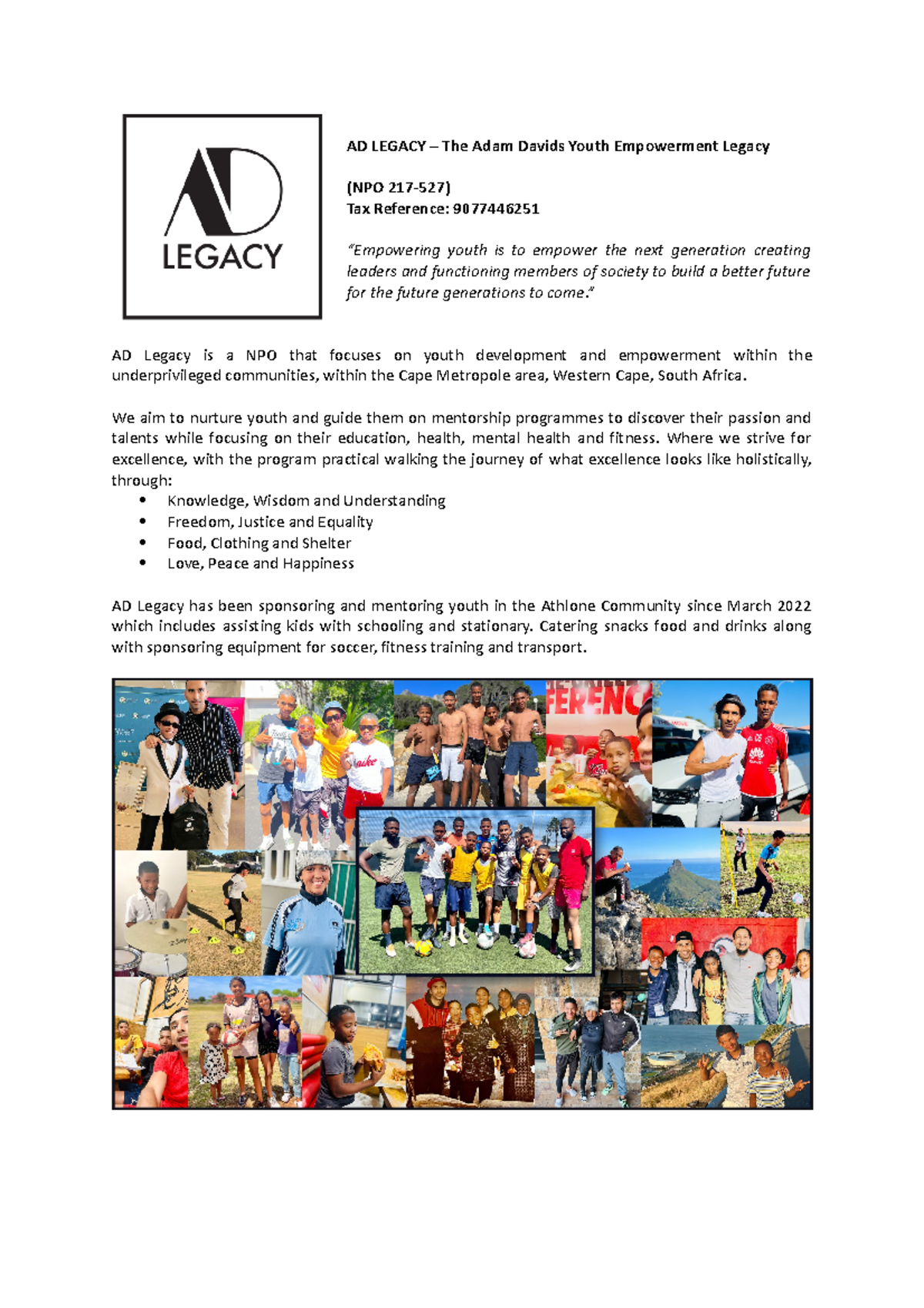 AD Legacy Soccer - Hehe - AD LEGACY – The Adam Davids Youth Empowerment ...