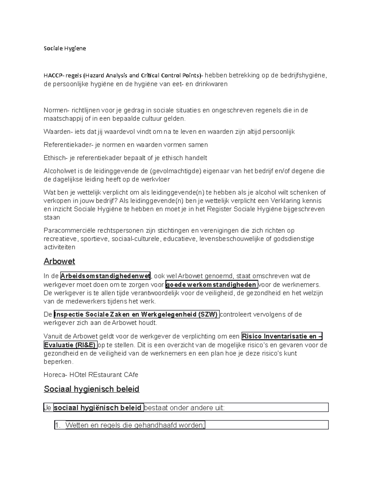 Sociale Hygiene - Sociale Hygiene HACCP- regels (Hazard Analysis and ...