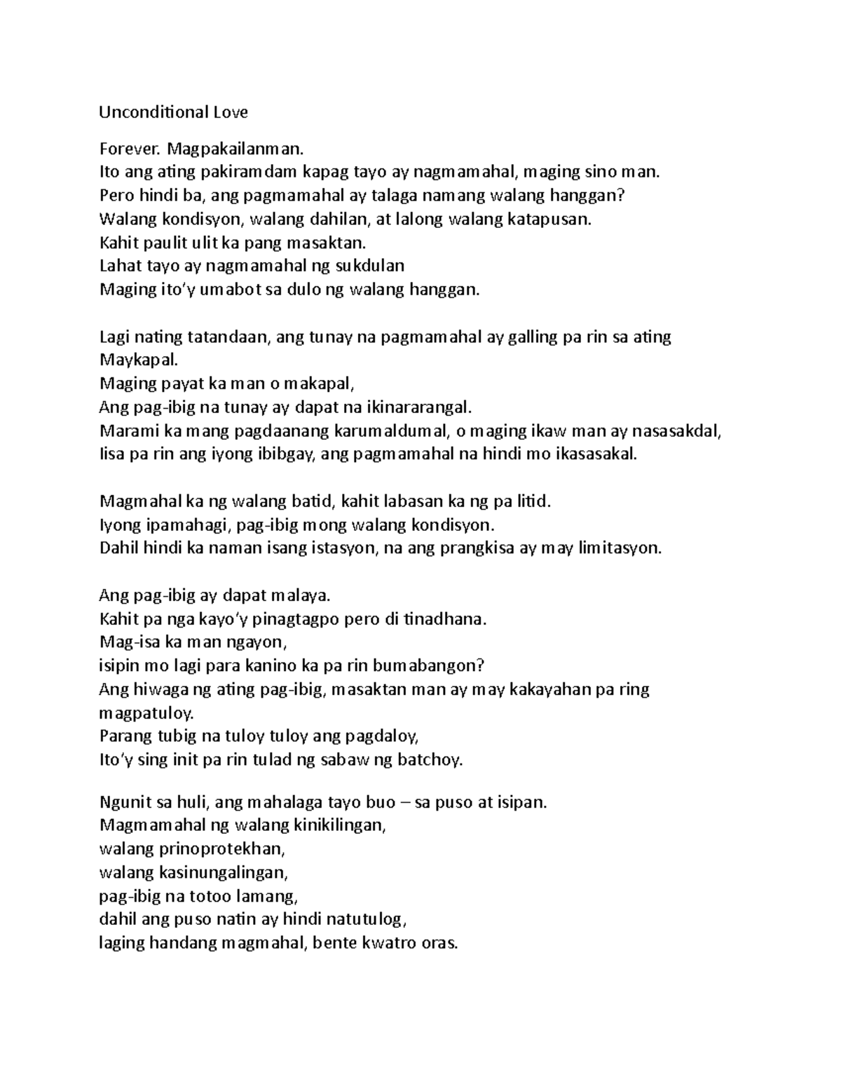 Unconditional love - Short Poems for Ethics - Unconditional Love ...