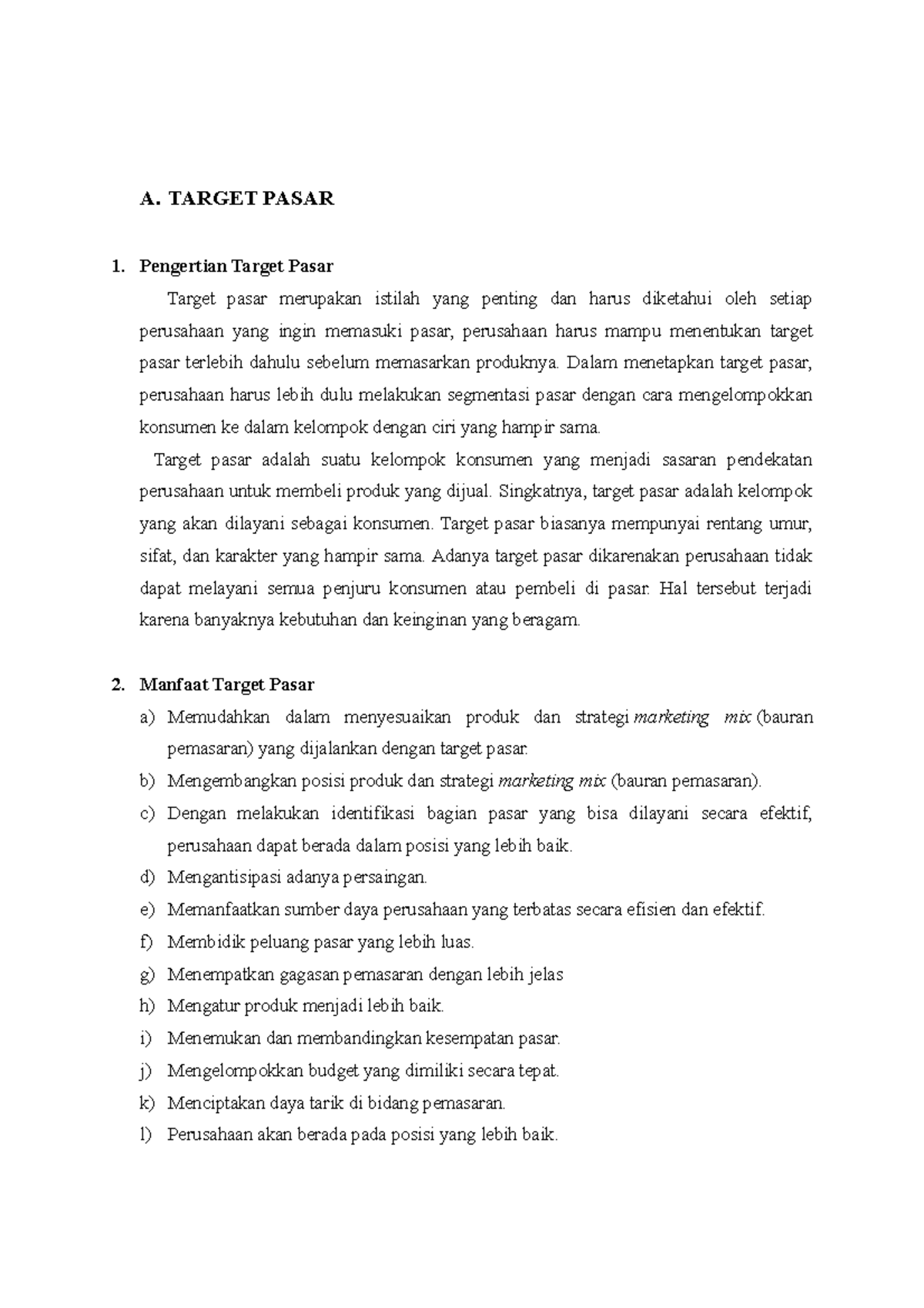 Target Pasar dan Skala Pengukuran - A. TARGET PASAR 1. Pengertian ...