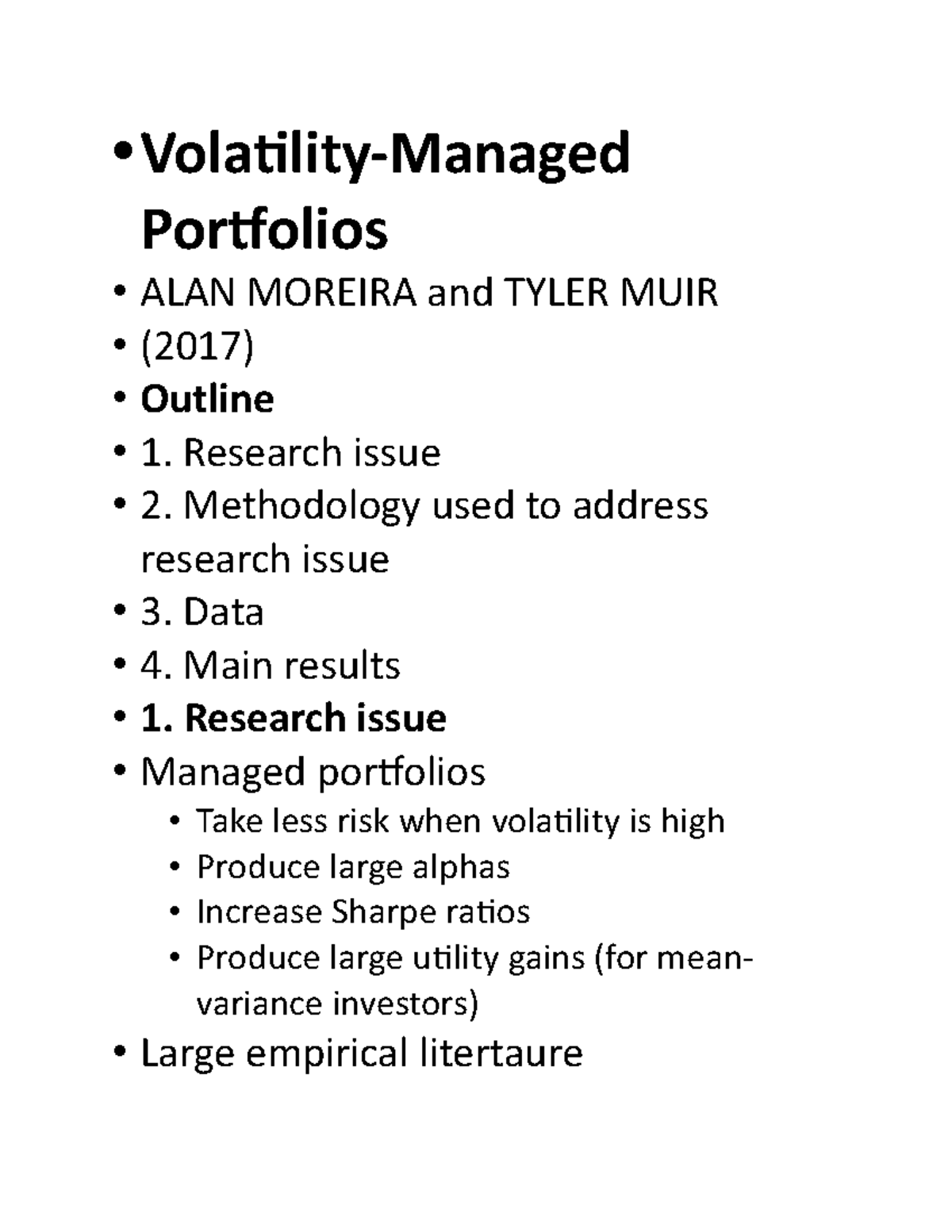 Volatility handout - Portfolios ALAN MOREIRA and TYLER MUIR (2017 ...